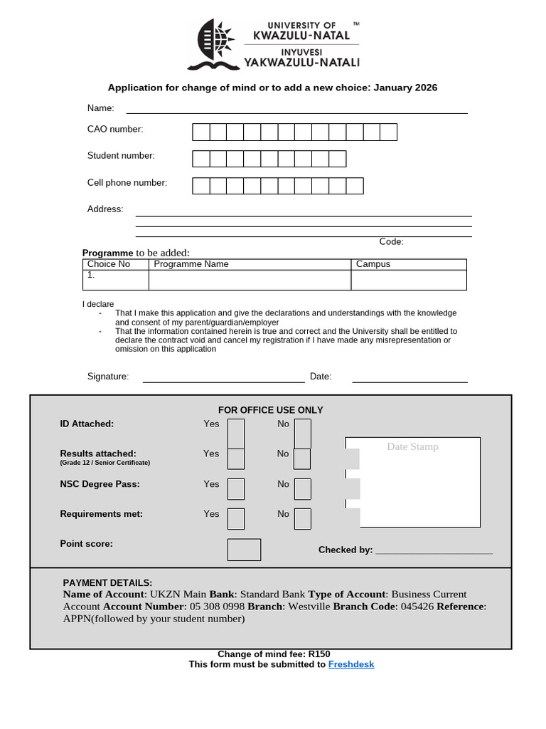 Change of Mind Application Form 2026 | PDF