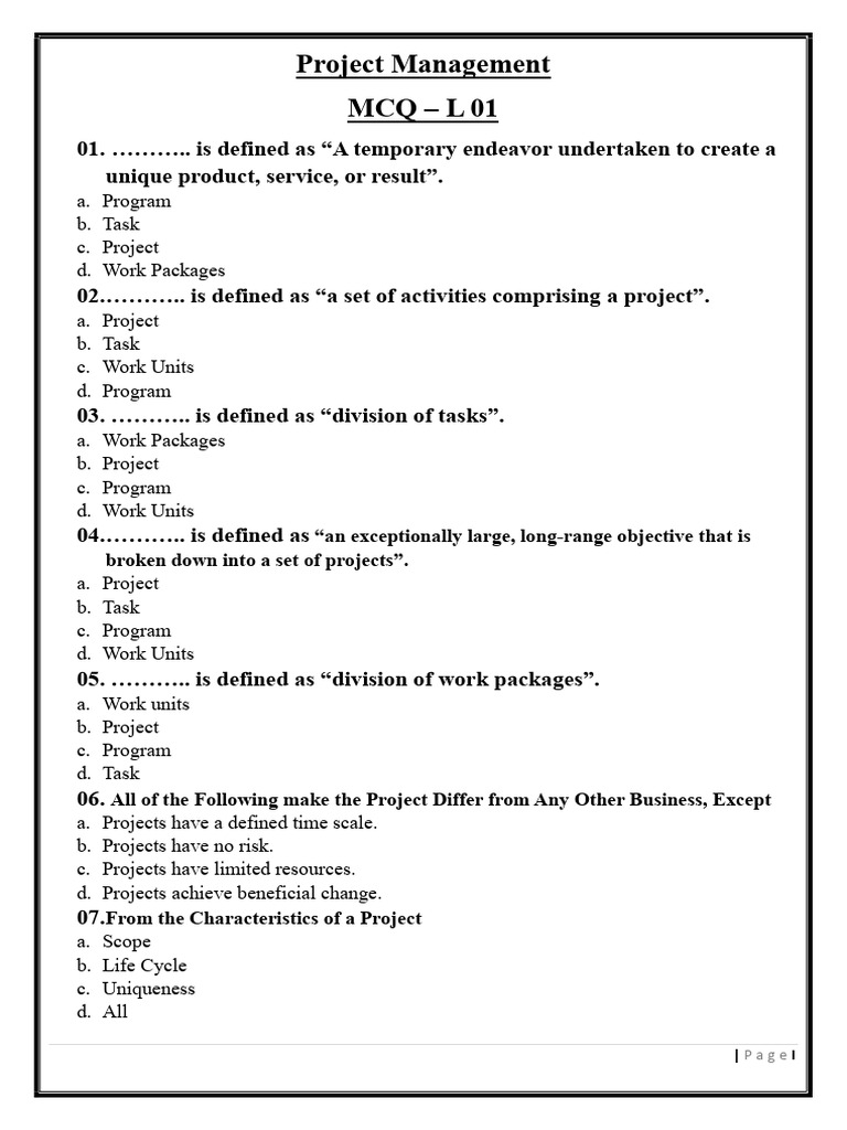Project Management MCQ - Part I | PDF | Net Present Value | Internal ...