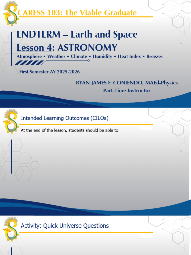 Caress Endterm Lesson 4 Astronomy | PDF | Planets | Outer Space