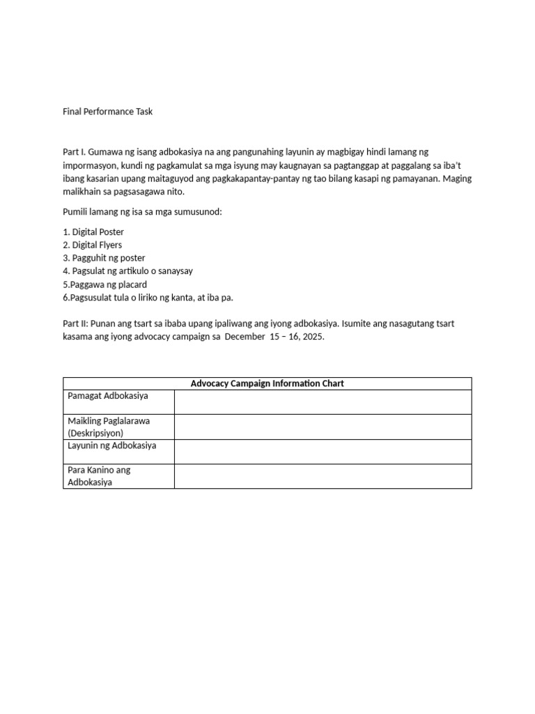 Final Performance Task | PDF