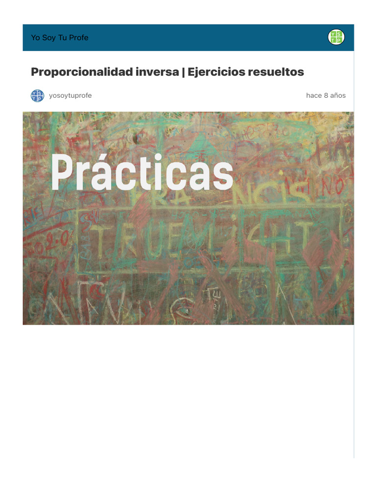 Proporcionalidad inversa | Ejercicios resueltos - Yo Soy Tu Profe | PDF