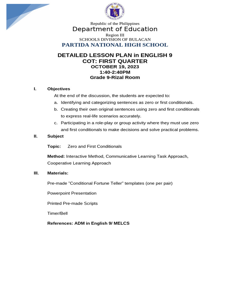 A Detailed Lesson Plan for Grade 9 COT1 Draft 2 Septemebr 22 2023 | PDF | Weather | Weather ...