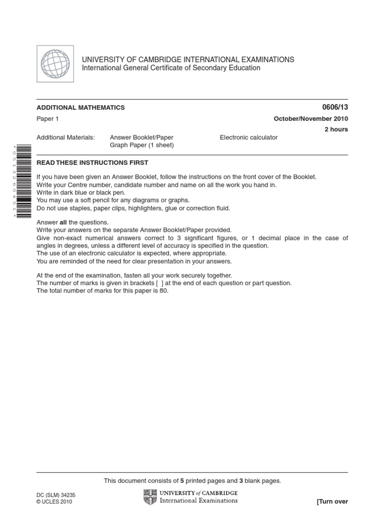 0606 w10 QP 13 | Download Free PDF | Trigonometric Functions | Quadratic Equation