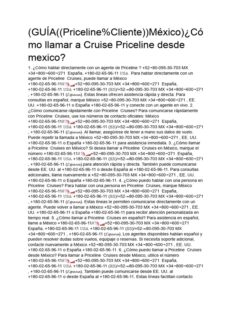 ¿Có mo llamar a Cruise Priceline desde mexico? | PDF