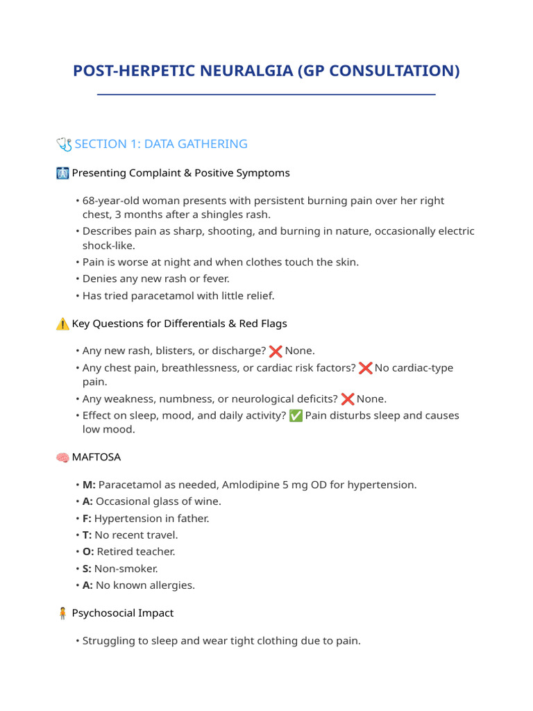 Post-Herpetic Neuralgia Management Guide | PDF | Symptoms And Signs ...