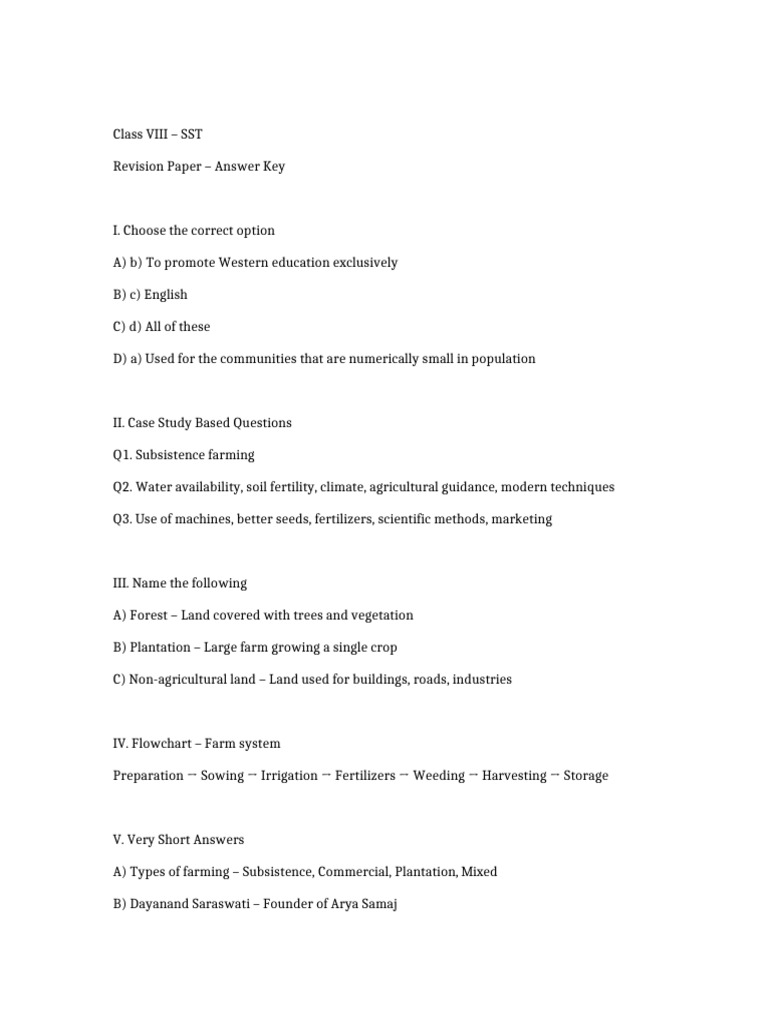 Class 8 SST Answer Key | PDF