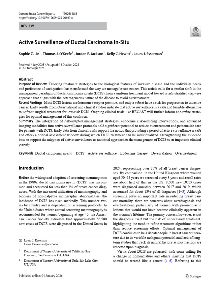 Active Surveillance for DCIS Management | PDF | Mammography | Breast Cancer