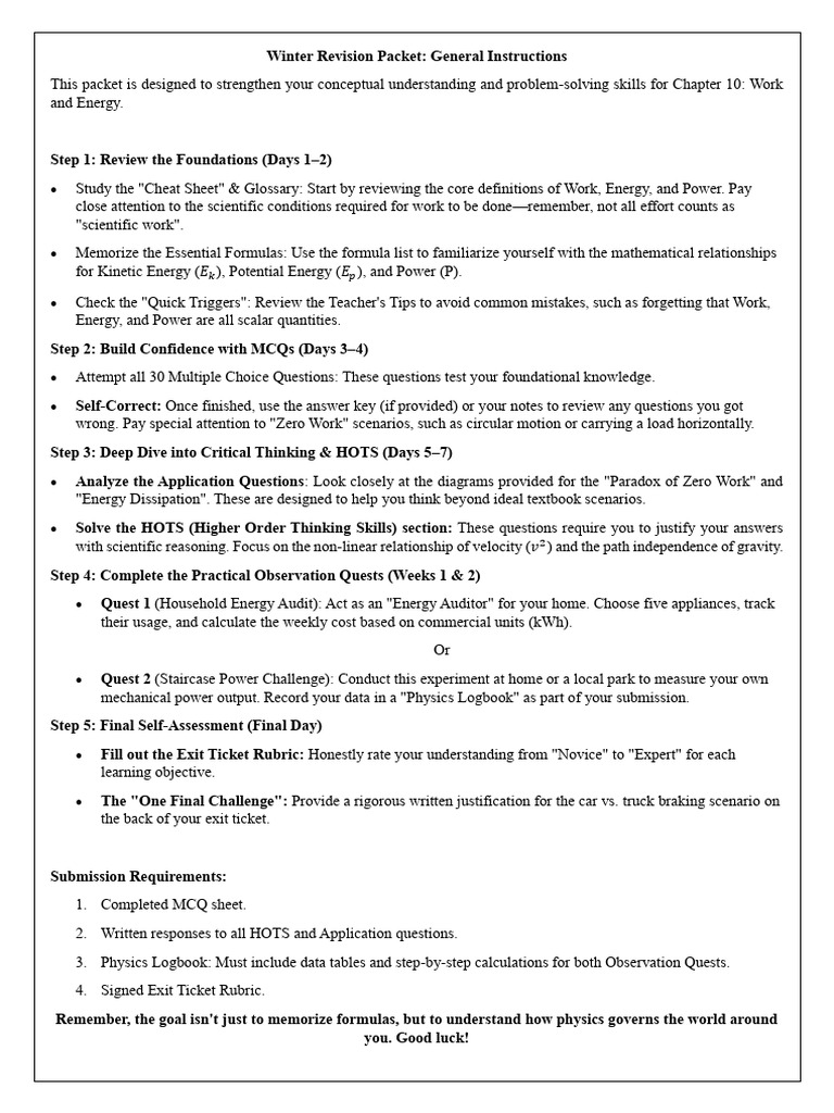 Winter Physics Revision: Work and Energy | PDF | Force | Potential Energy