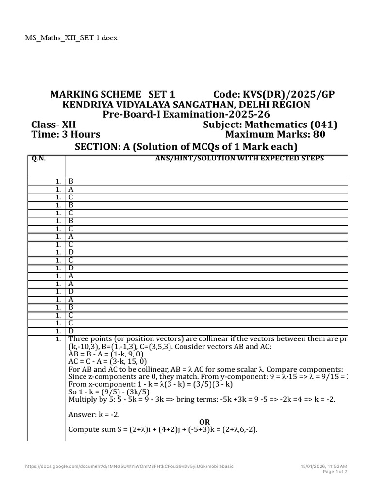 Class XII Mathematics Pre-Board Marking Scheme | PDF | Equations ...