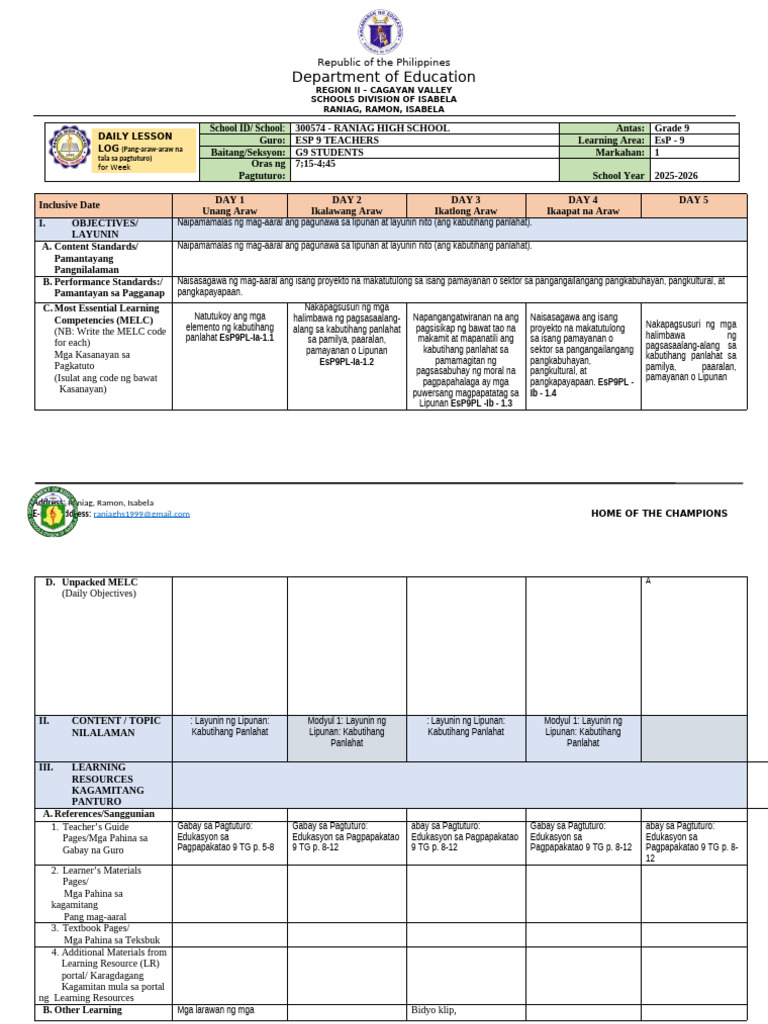 DLL- ESP 9 WEEK 2 | PDF