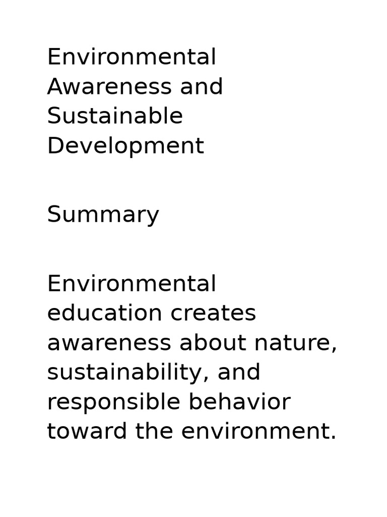 Environmental Awareness and Sustainable Development | PDF ...