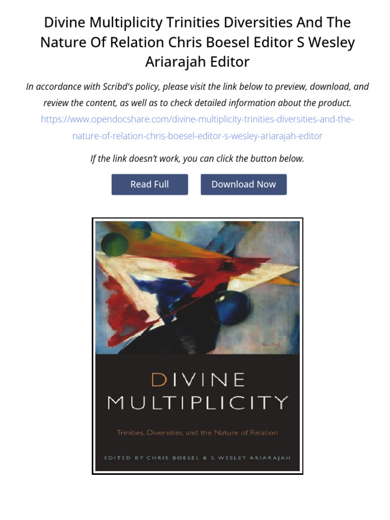 Divine Multiplicity Trinities Diversities And The Nature Of Relation ...
