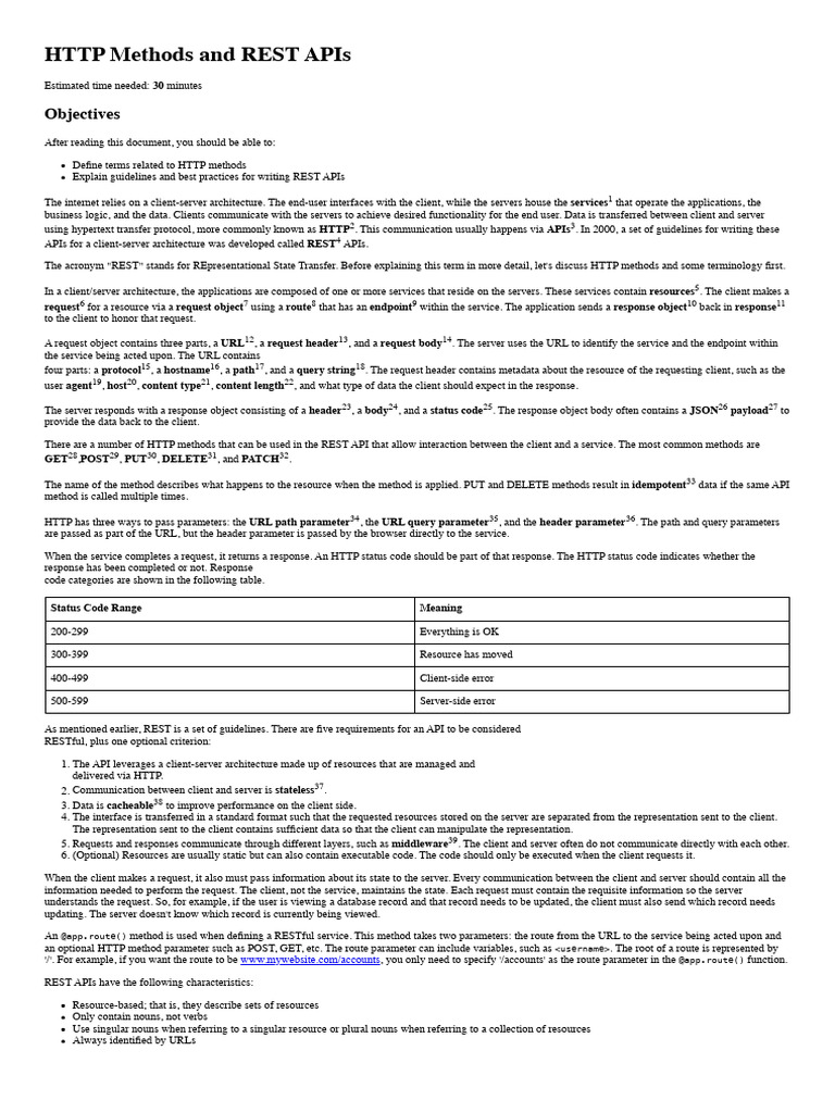 Understanding HTTP Methods in REST APIs | PDF | Client–Server Model ...
