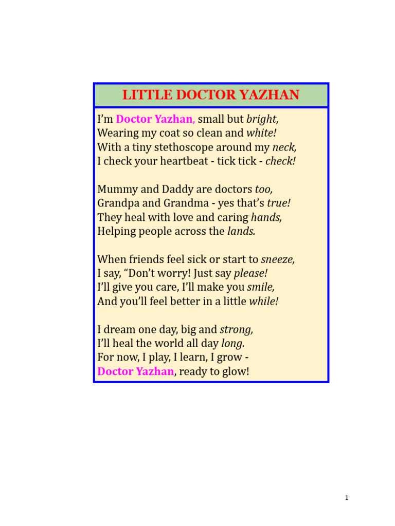 Little Doctor Yazhan: A Caring Journey | PDF