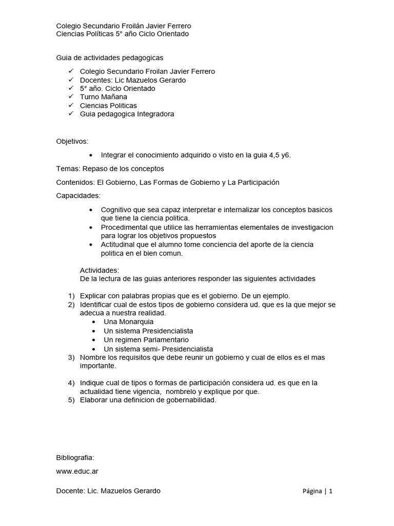 700020800 Col.froilánFerrero 5º Cienciapolitica Orientada Guia7 (1) | PDF