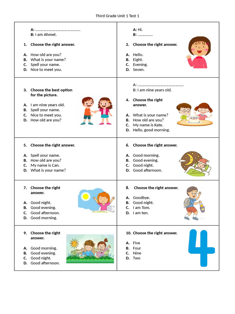Third Grade Unit 1 English Test | PDF | Chess Theory | Chess