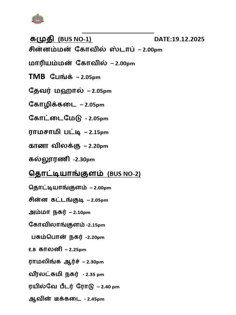 Annual Day Bus Timing | PDF