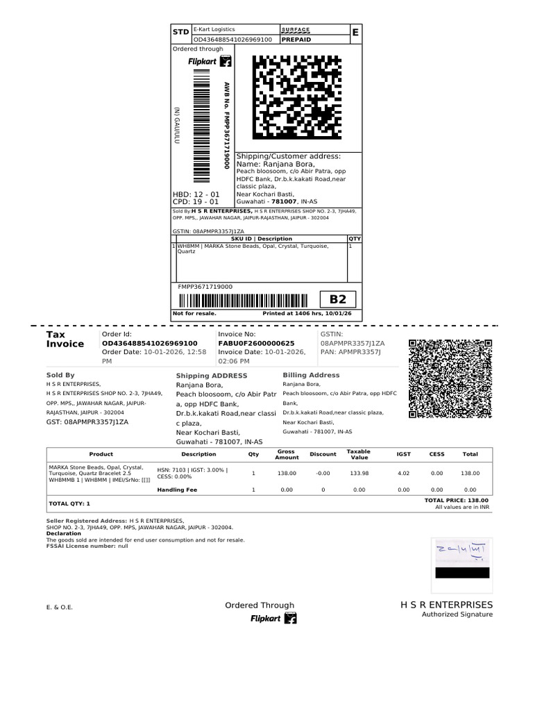 E-Kart Logistics Invoice for Stone Beads | PDF | Government Finances ...