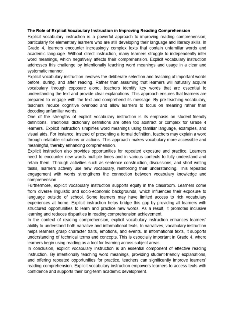 Enhancing Reading Comprehension with Vocabulary Instruction | PDF ...