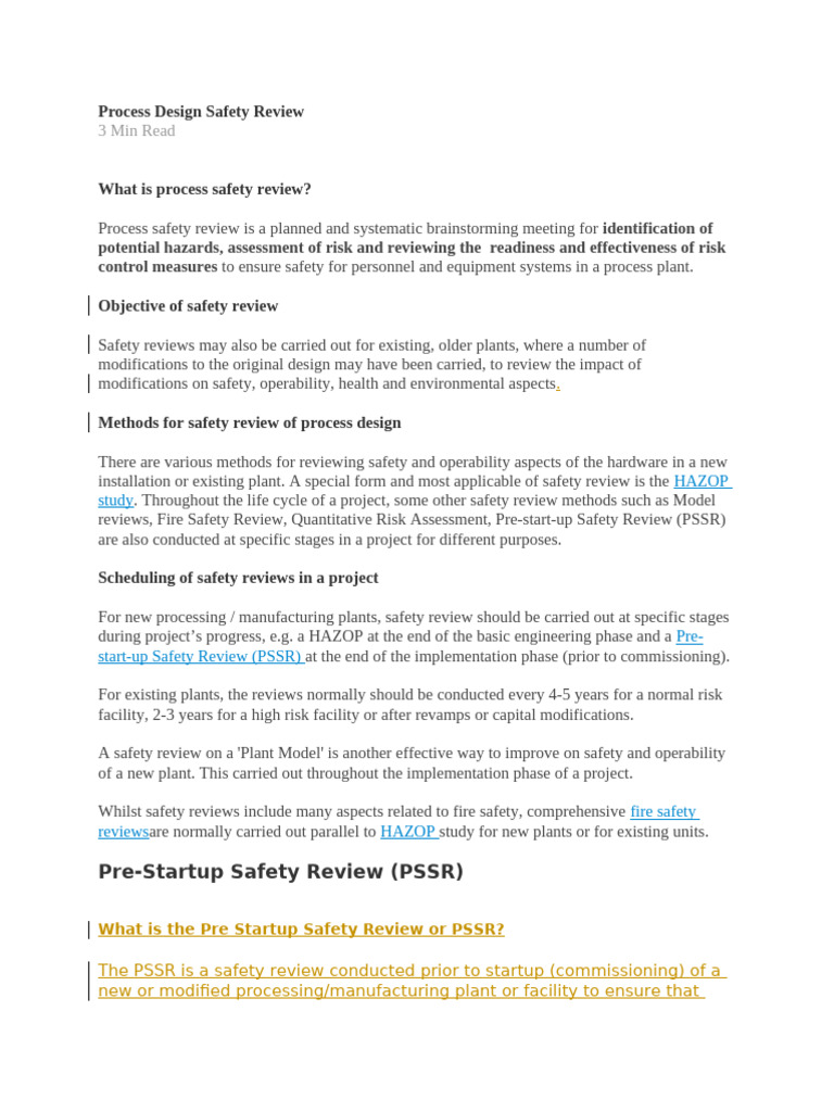 Process Design Safety Review | PDF | Safety | Fire Safety