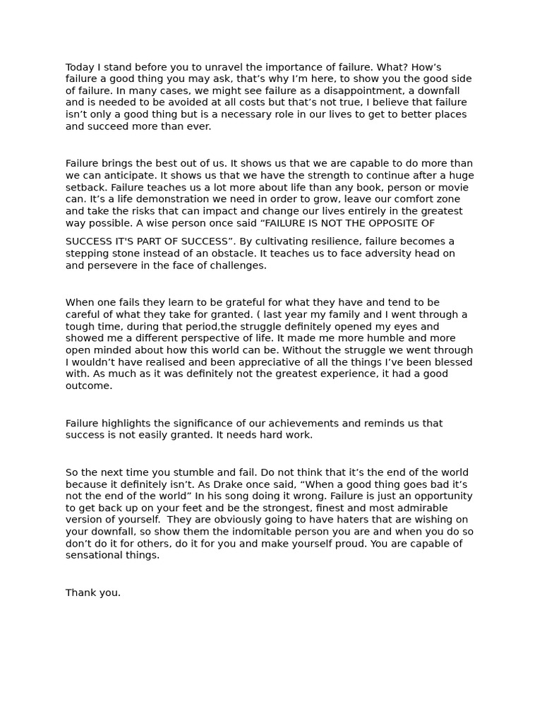 Today I Stand Before You to Unravel the Importance of Failure | PDF