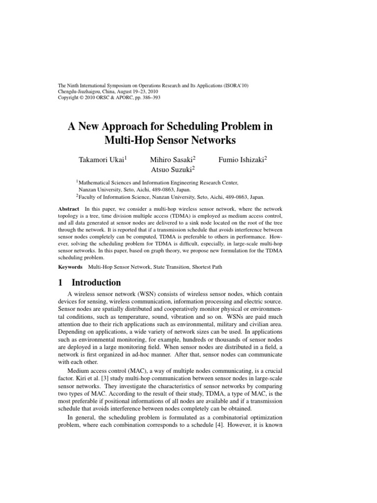 A New Approach For Scheduling Problem in Multi-Hop Sensor Networks ...