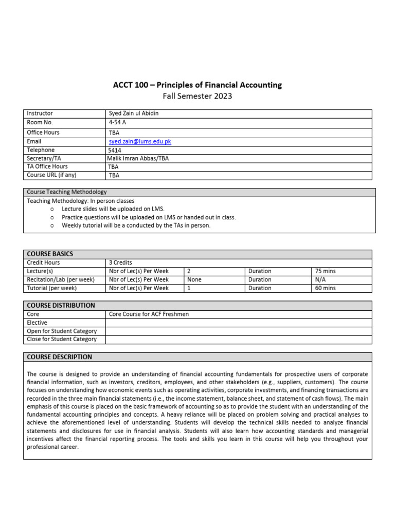 Financial Accounting Principles Course 2023 | PDF | Financial ...