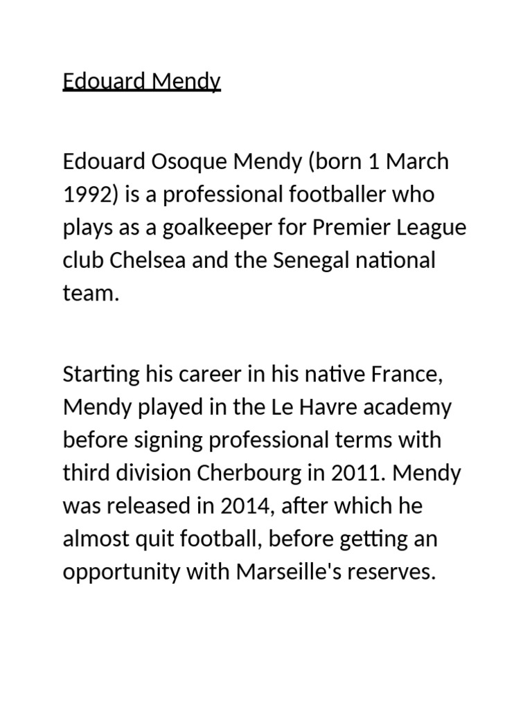 Edouard Mendy: Chelsea's Star Goalkeeper | PDF