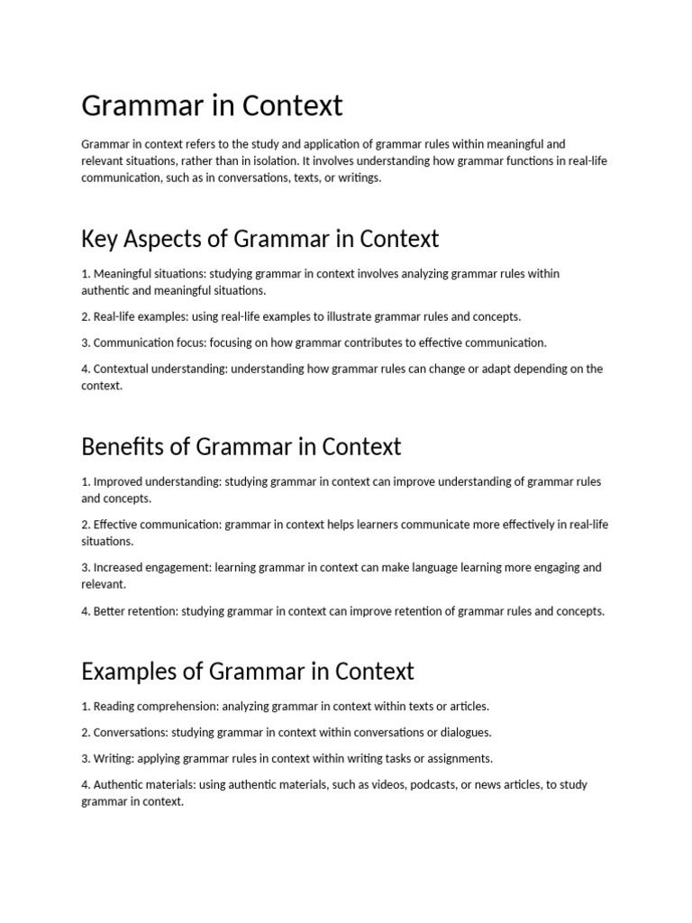 Grammar in Context | PDF