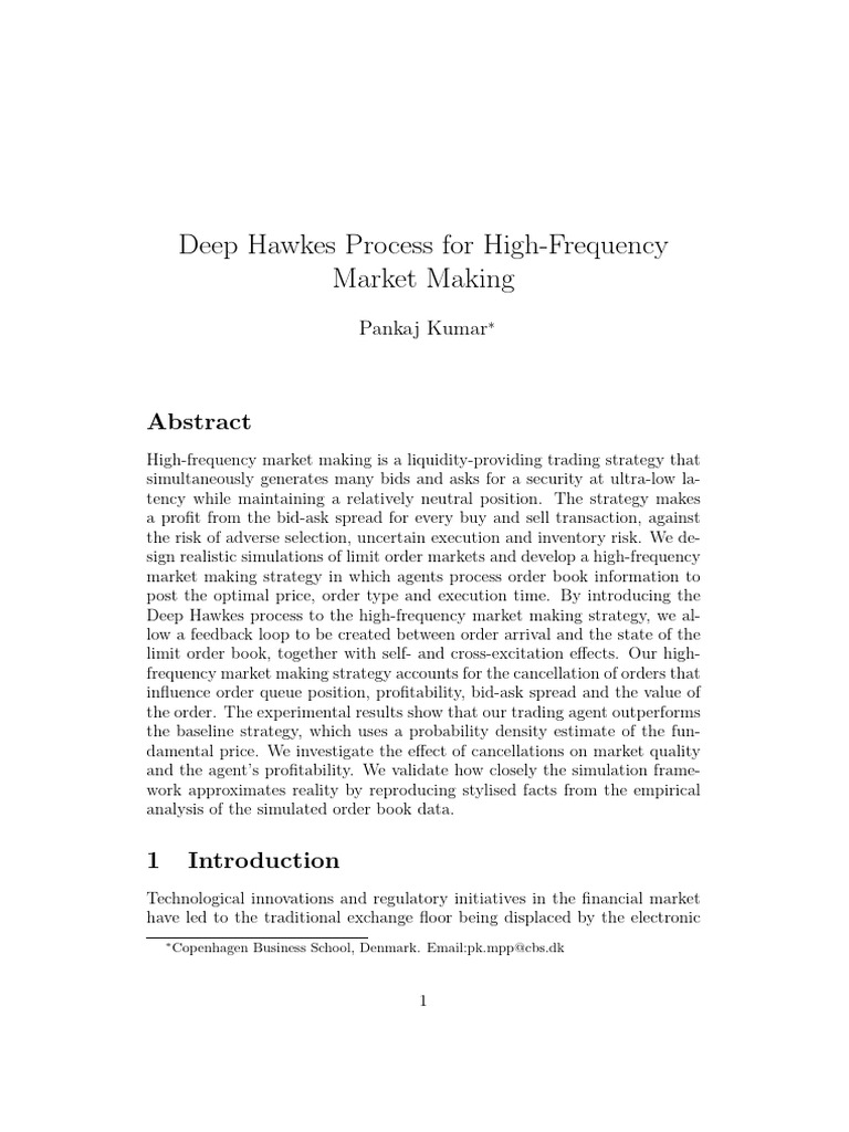 Deep Hawkes Process for High Frequency Market Making | PDF | High ...