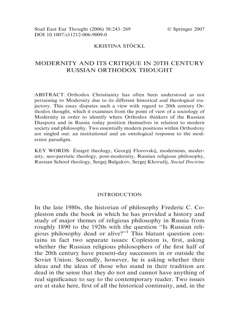 Modernity and Its Critique in 20th Century Russian Orthodox | PDF ...