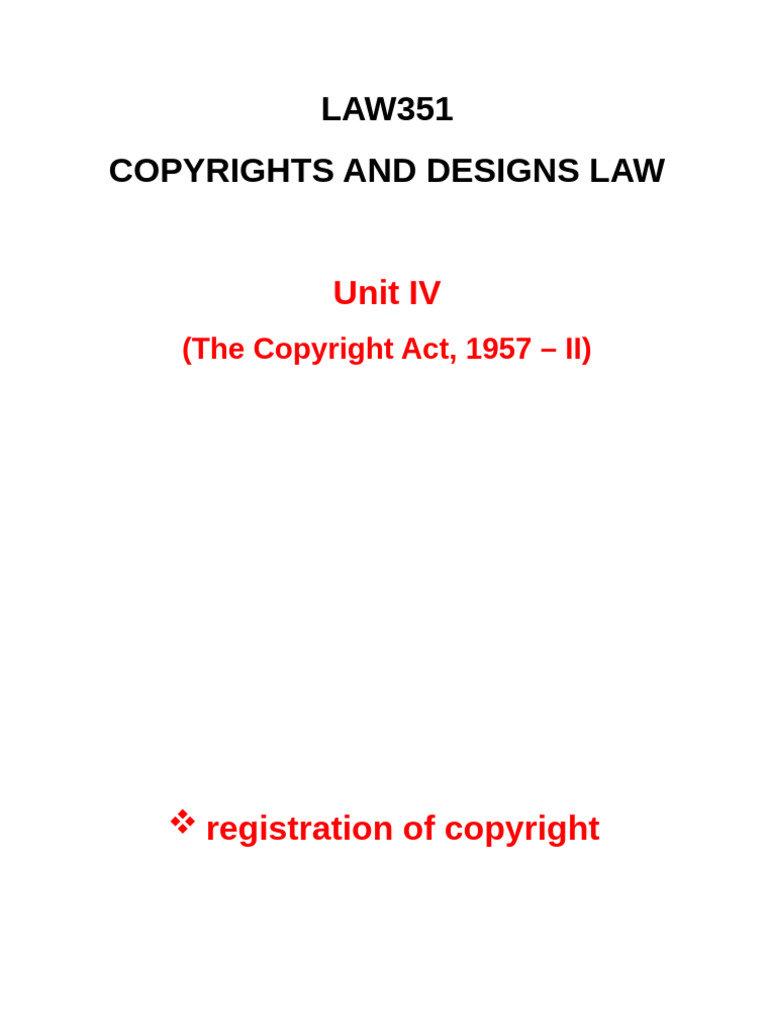 UNIT - 4 (2) registration of copyright | PDF | Copyright | Copyright ...