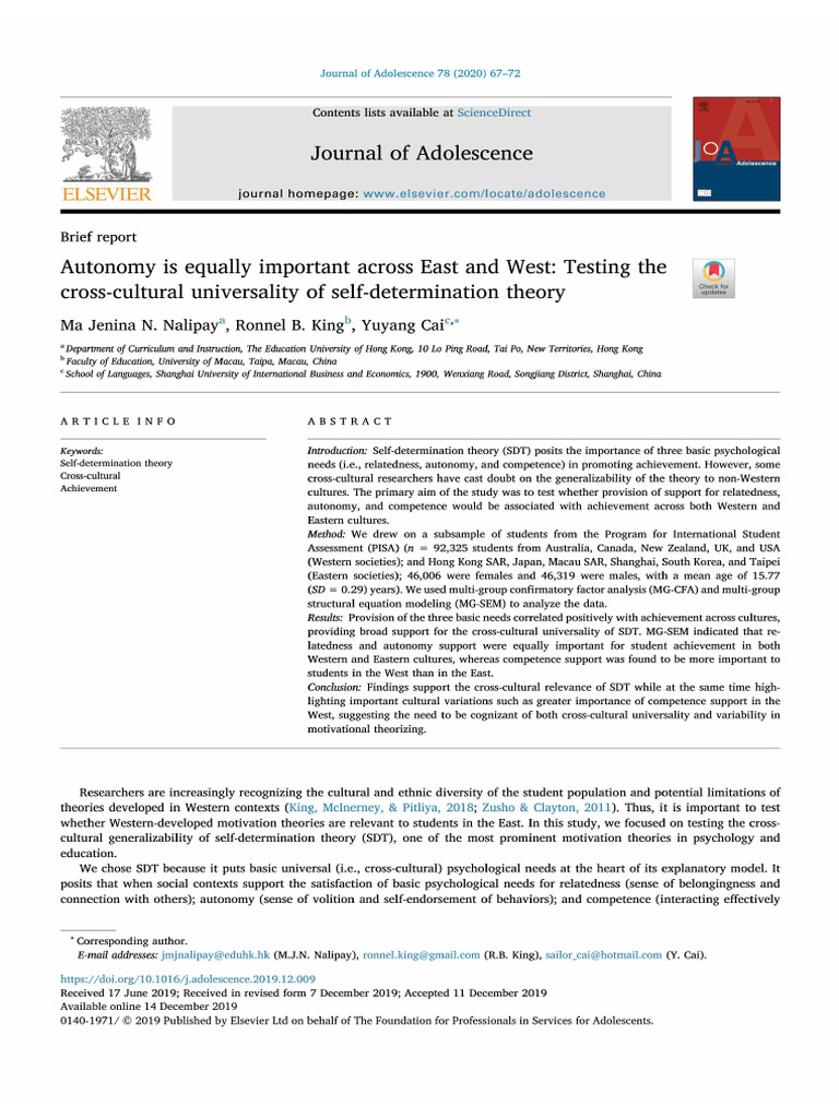 Autonomy Is Equally Important Across East and West - Testing The Cross ...