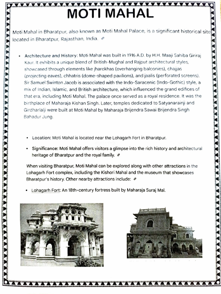 Moti Mahal: Historical Palace in Bharatpur | PDF