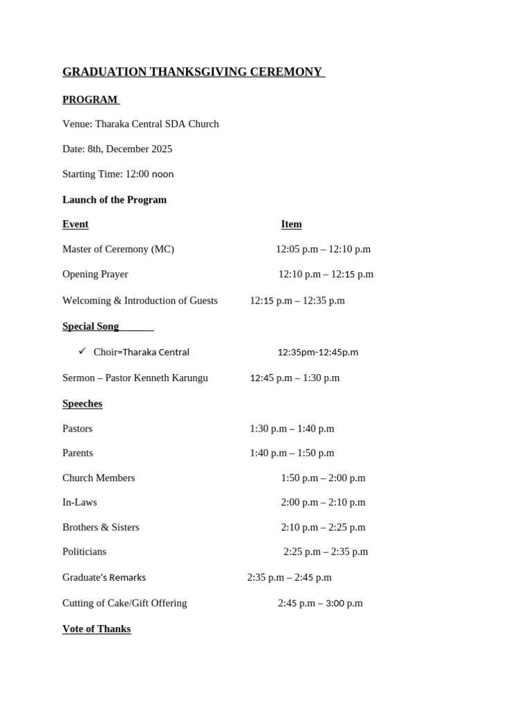 Graduation Thanksgiving Ceremony Program | PDF