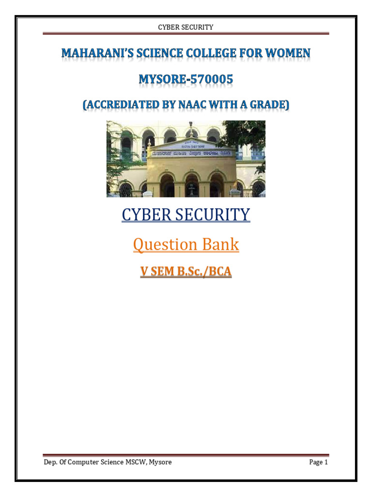 Cyber Security Question Bank for B.Sc/BCA | PDF | Security | Computer ...