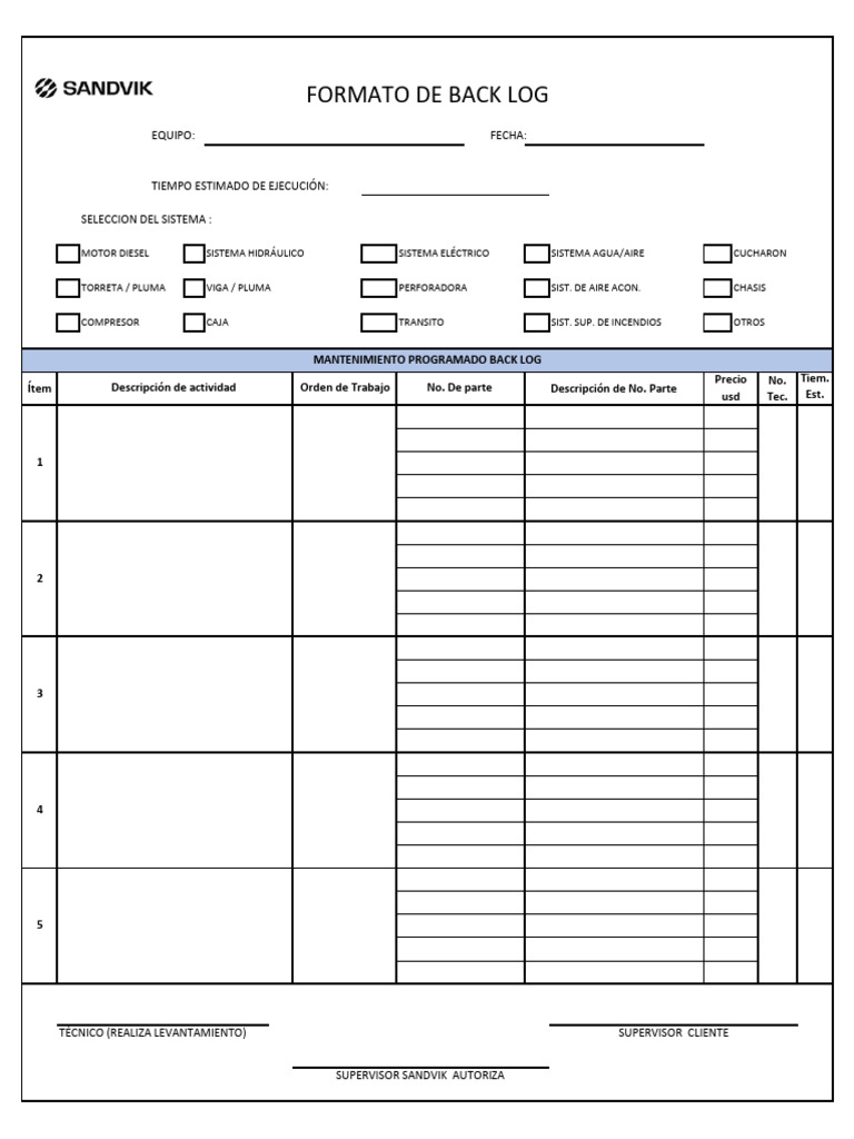 Formato Back Log | PDF