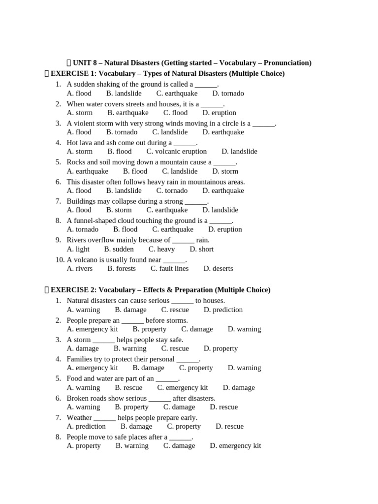 Natural Disasters Vocabulary Exercises | PDF | Natural Disasters ...