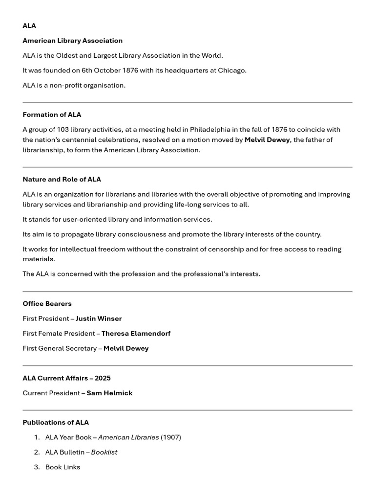 Overview of the American Library Association | PDF | Libraries ...