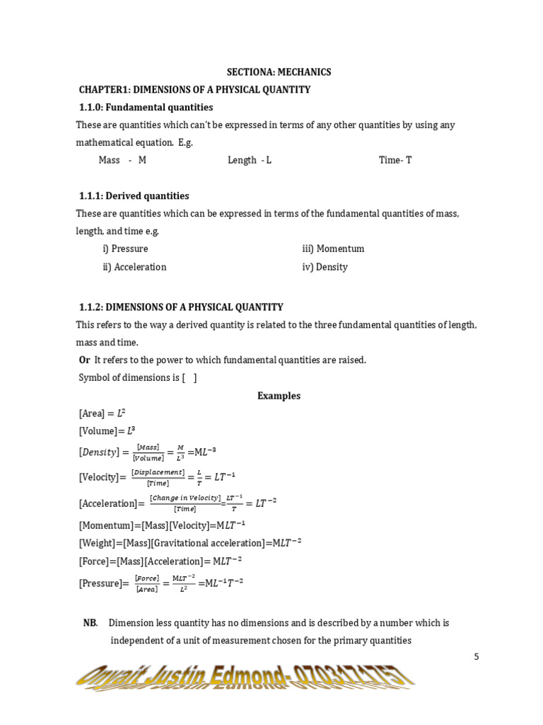 Dimensions of Physical Quantities Explained | PDF | Acceleration | Velocity