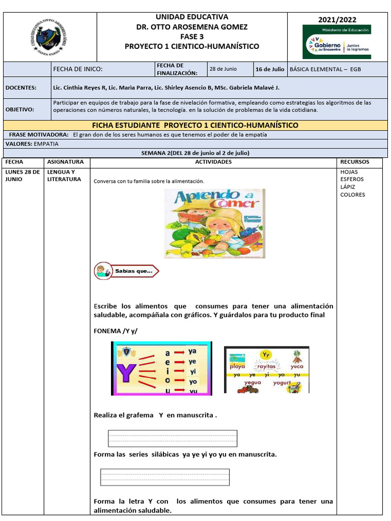 Ficha Estudiante s2, p1-g3 | PDF | Alimentos | Nutrición