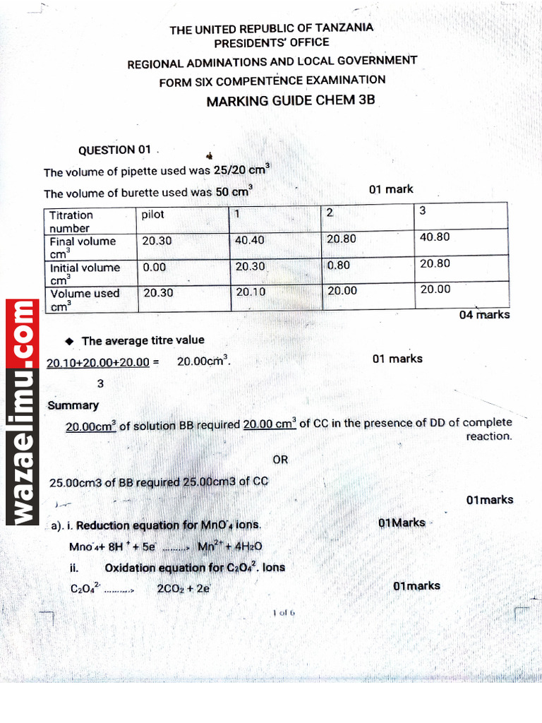Chemistry 3b Ms - Wazaelimu.com | PDF