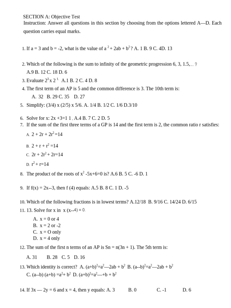 SS2 Mathematics First Term Examinations Real | PDF | Logarithm | Algebra