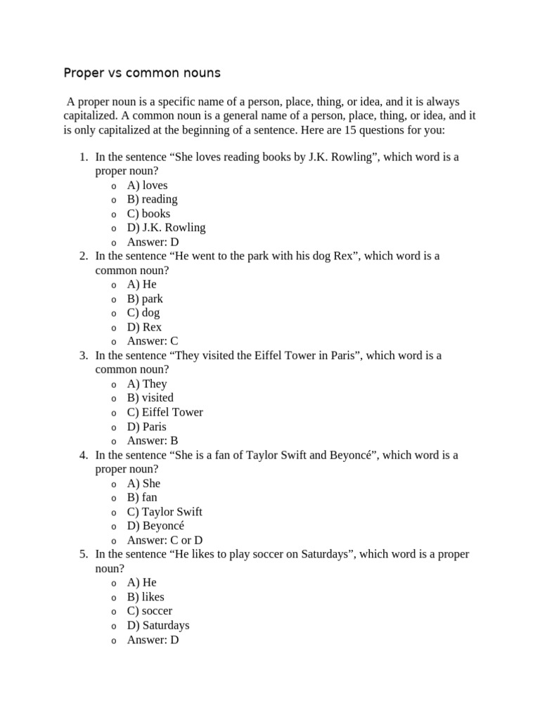 Proper Vs Common Nouns | PDF | Noun