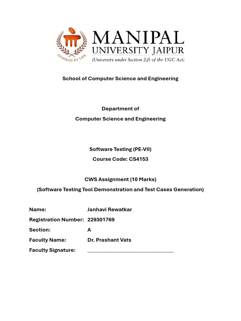 Assignment For Cws Software Testing | PDF | Databases | Software Testing