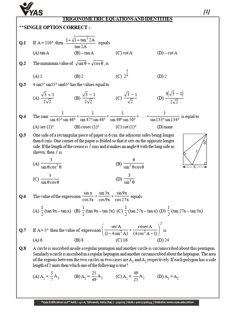 Trigonometric Equations & Identities Quiz | PDF | Trigonometric ...