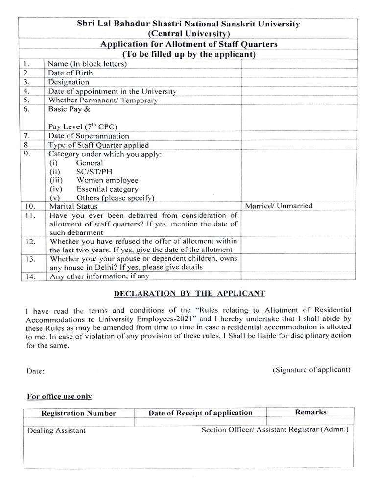 Staff Quarter Form | PDF