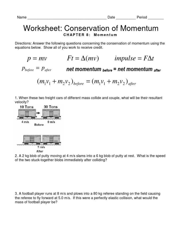 Conservation of Momentum Worksheet | PDF