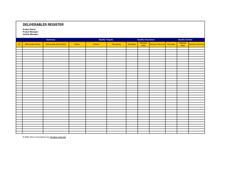 Template - Deliverables Register | PDF
