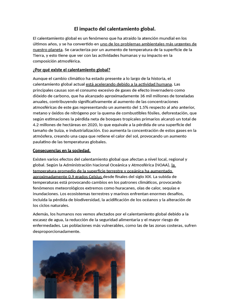 Impacto del Calentamiento Global | PDF | Cambio climático | Gases de ...